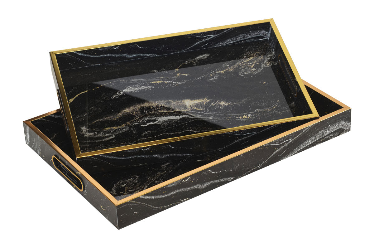 GLASS TRAY RECTANGLE MARBLE BLACK – NAP Living